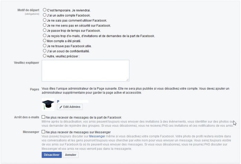 Comment désactiver et/ou supprimer son compte Facebook
